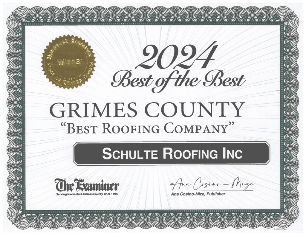 Schulte Roofing Honored with Best of Grimes County Award - Schulte Roofing®
